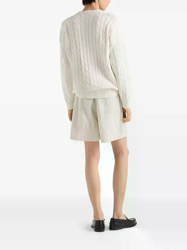 Prada Cotton Cable-knit Crew-neck Sweater - White