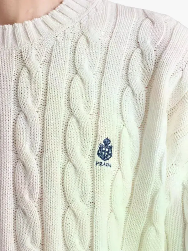 Prada Cotton Cable-knit Crew-neck Sweater - White