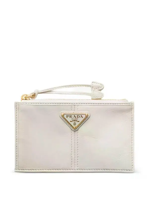 Prada Leather Card Holder With Zipper - White
