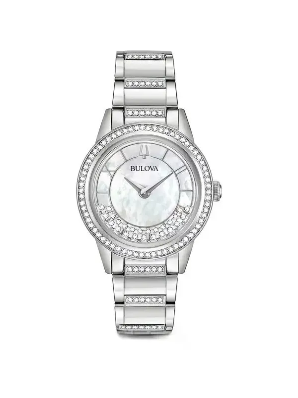 Bulova Stainless Steel Crystal-embellished 32mm Watch - White