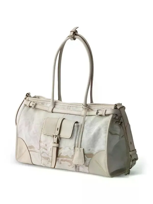 Prada Printed Linen And Leather Handbag