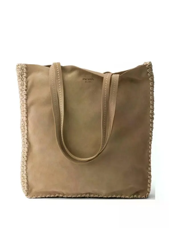 Prada Suede And Crochet Tote Bag - Neutrals