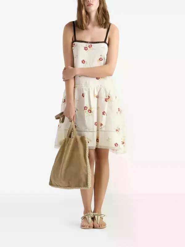 Prada Suede And Crochet Tote Bag - Neutrals