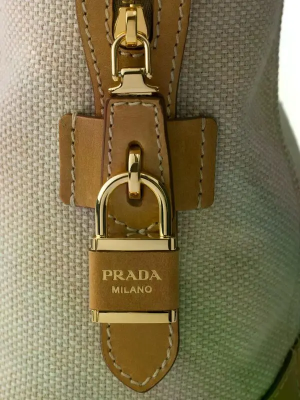Prada Large Canvas And Leather Tote Bag - Neutrals