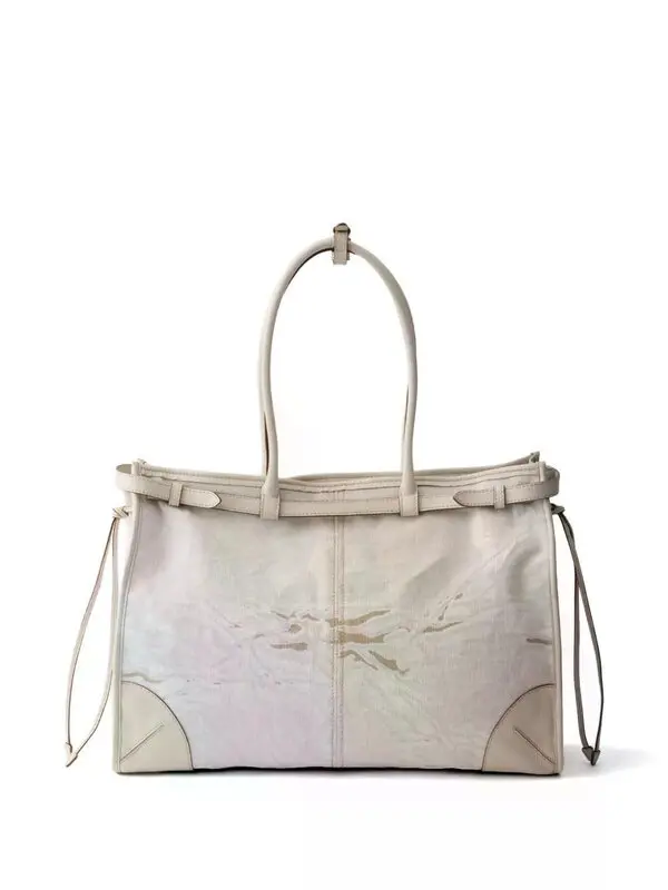 Prada Bonnie Printed Linen And Leather Tote Bag - Neutrals