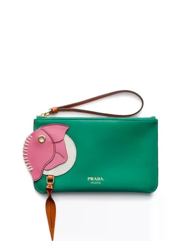 Prada Leather Zipper Pouch - Green