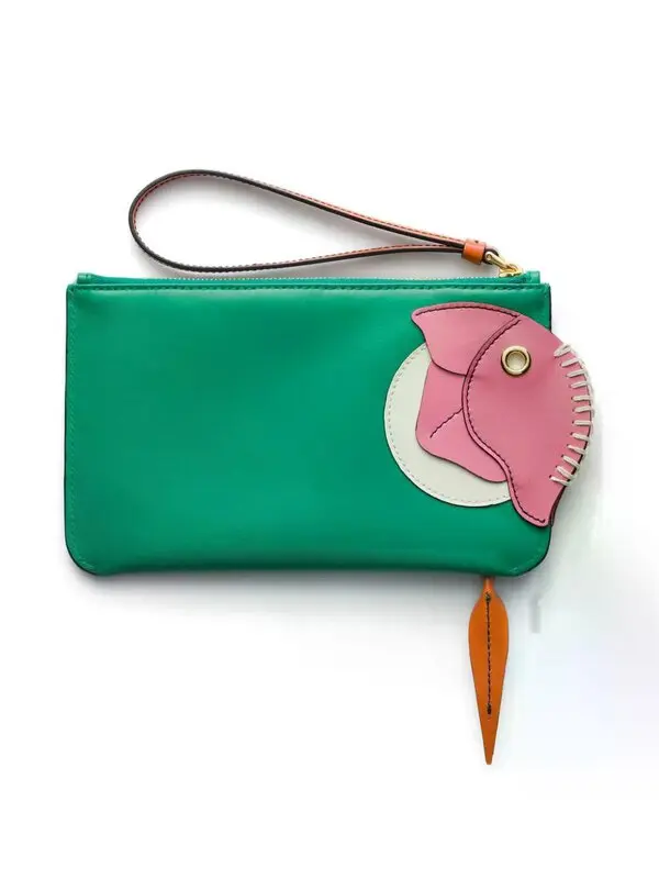 Prada Leather Pouch With Wristlet - Green