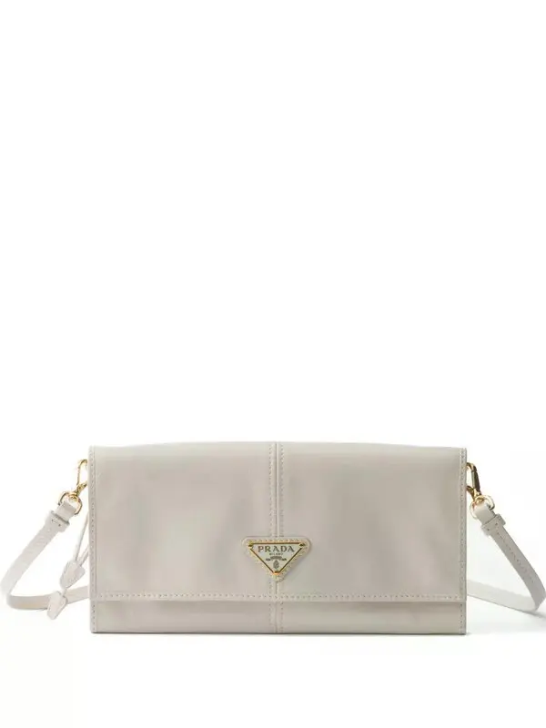 Prada Leather Wallet With Shoulder Strap - Neutrals