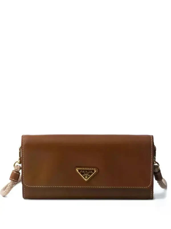 Prada Leather Wallet With Shoulder Strap - Brown