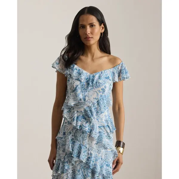 Ralph Lauren Paisley Ruffle-trim Cocktail Dress