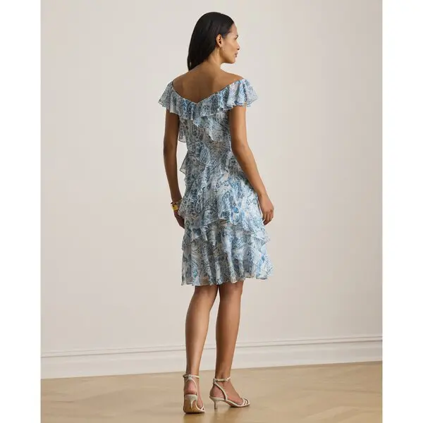 Ralph Lauren Paisley Ruffle-trim Cocktail Dress