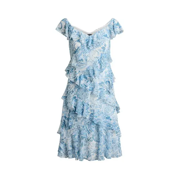 Ralph Lauren Paisley Ruffle-trim Cocktail Dress