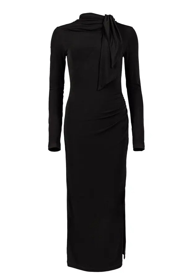 LENDROP STUDIOS Yuna Tie Neck Midi Dress - Black