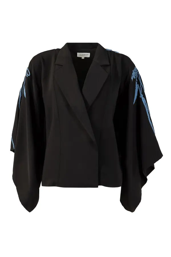 LENDROP STUDIOS Haruko Embroidered Kimono Sleeve Blouse - Black