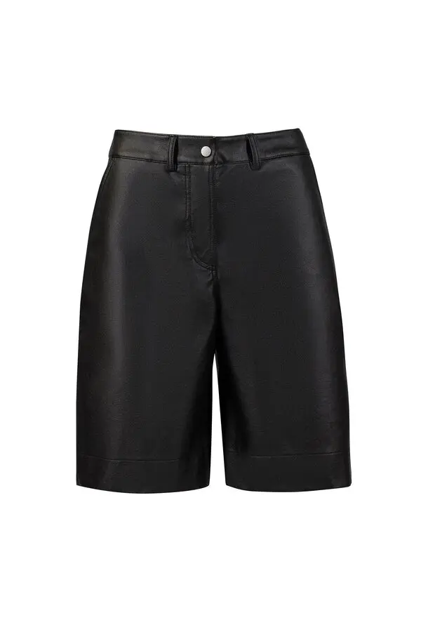 LENDROP STUDIOS Kumi Long Faux Leather Shorts