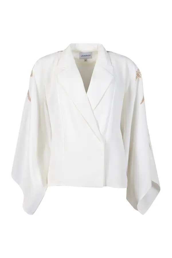 LENDROP STUDIOS Haruko Embroidered Kimono Sleeve Blouse - White