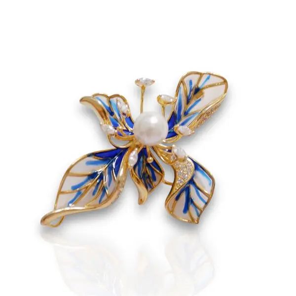 NINEMOO Iris Bloom Pearl Brooch - Blue