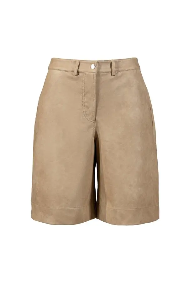 LENDROP STUDIOS Kumi Faux Leather Long Shorts - Brown