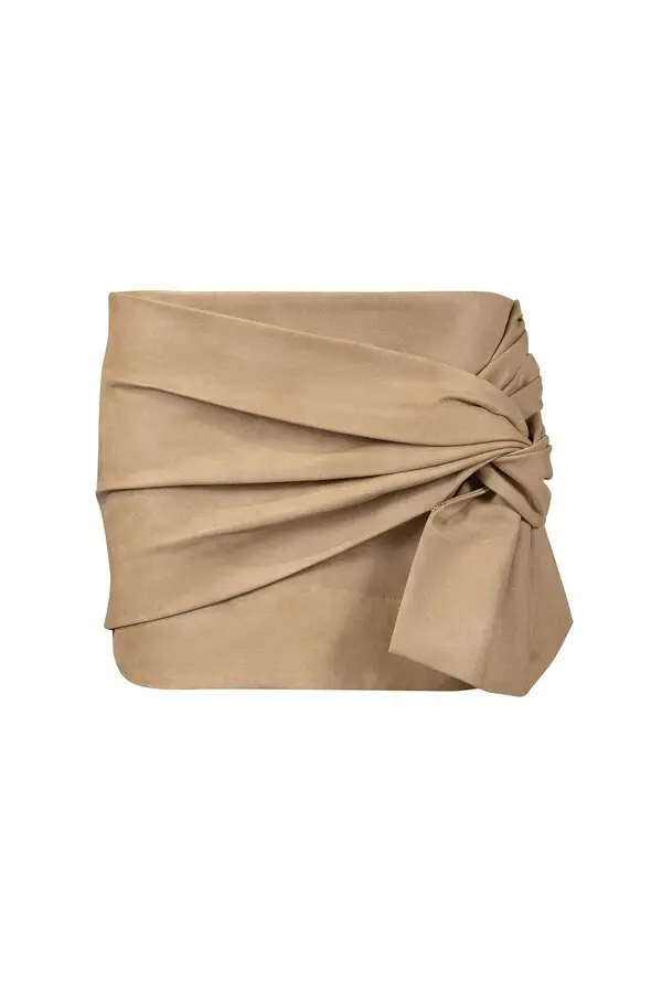 LENDROP STUDIOS Faux Leather Bow Drape Mini Skirt