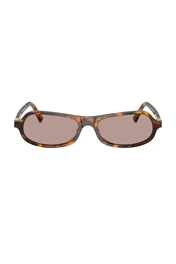Miu Miu Rectangular Sunglasses In Metallic - Brown & Havana