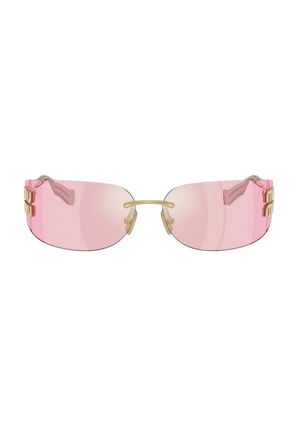 Miu Miu Rectangular Sunglasses In Metallic - Pink & Gold