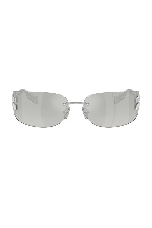 Miu Miu Rectangular Sunglasses In Metallic - Silver