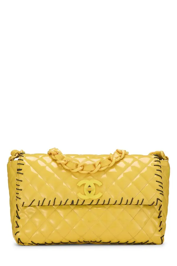 Chanel Vinyl Whipstitch Half Flap - Yellow