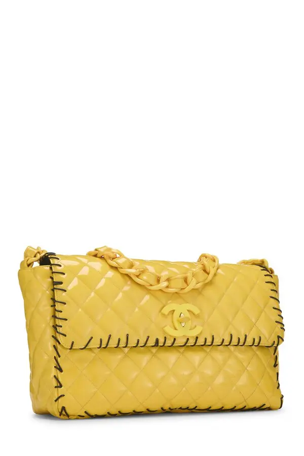Chanel Vinyl Whipstitch Half Flap - Yellow