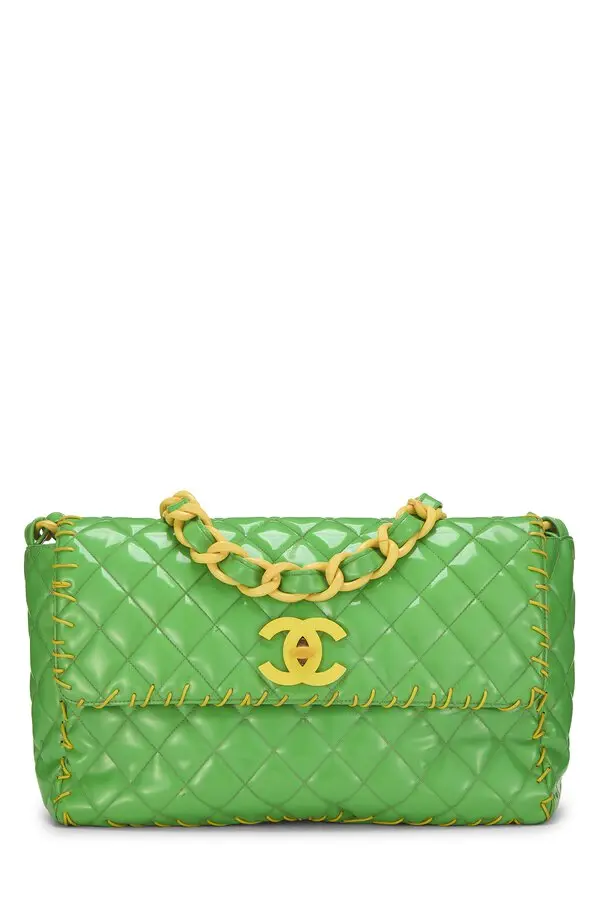 Chanel Vinyl Whipstitch Half Flap - Green