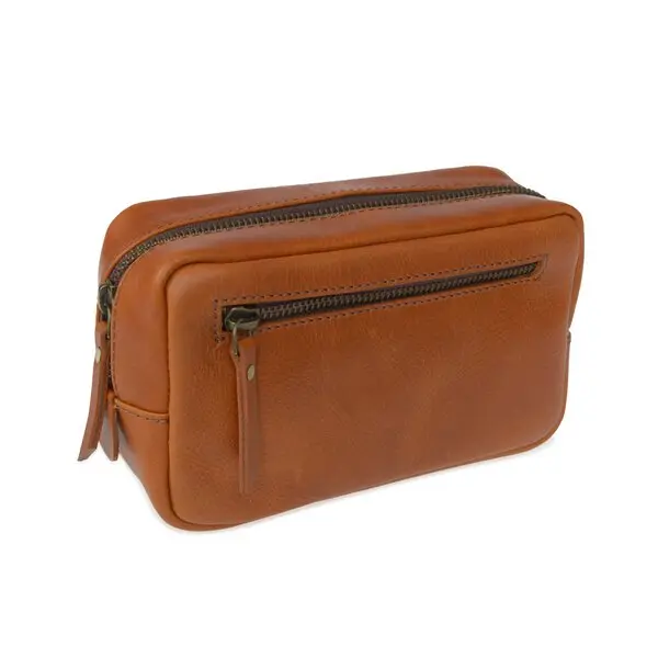 VIDA VIDA Travel Leather Wash Bag - Brown