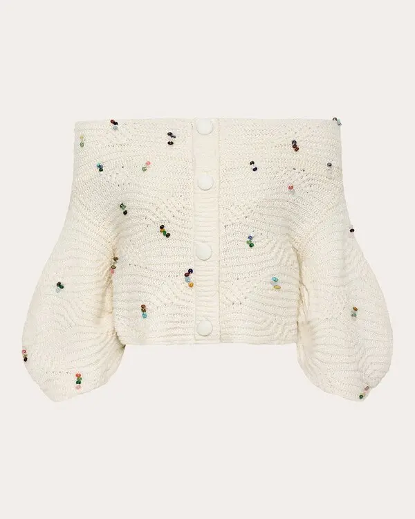 Hellessy Lian Beaded Knit Off-shoulder Sweater