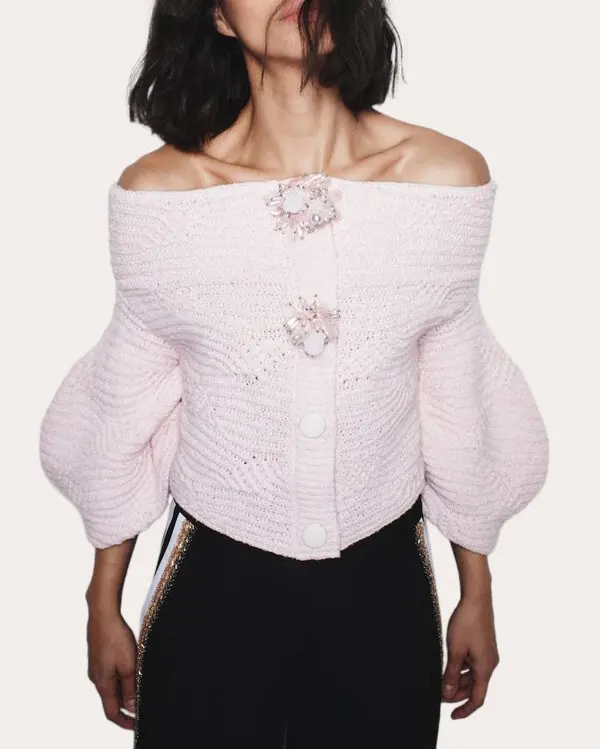 Hellessy Embellished Knit Off-shoulder Sweater