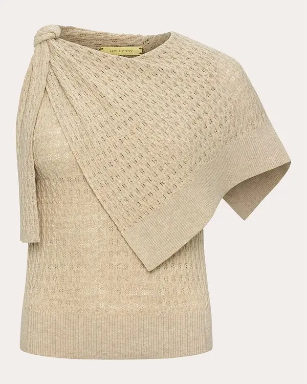 Hellessy Knit Knotted Cape Asymmetric Top - Neutral