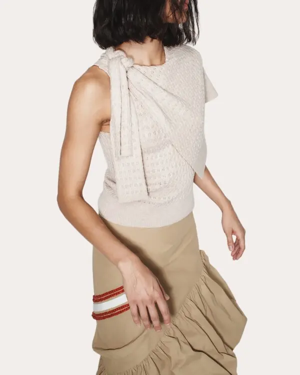 Hellessy Knit Knotted Cape Asymmetric Top - Neutral