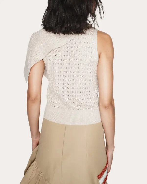 Hellessy Knit Knotted Cape Asymmetric Top - Neutral