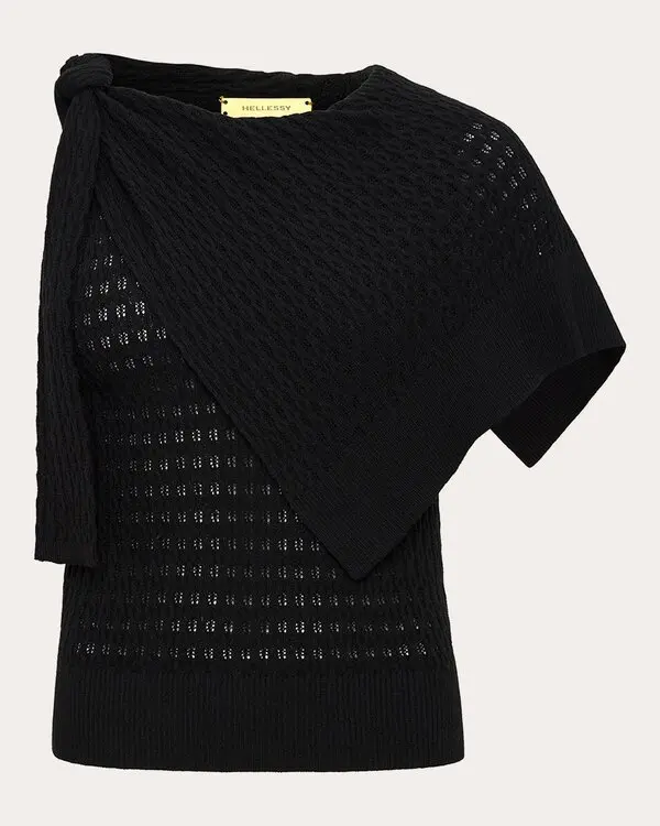 Hellessy Knotted Cape Asymmetric Top - Black