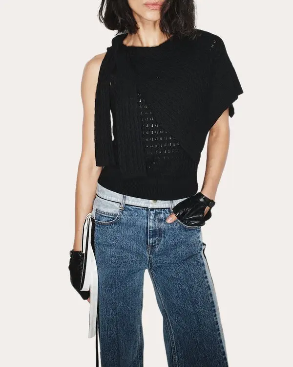 Hellessy Knotted Cape Asymmetric Top - Black