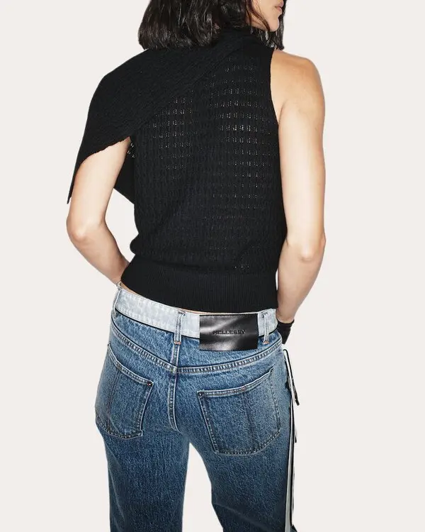 Hellessy Knotted Cape Asymmetric Top - Black