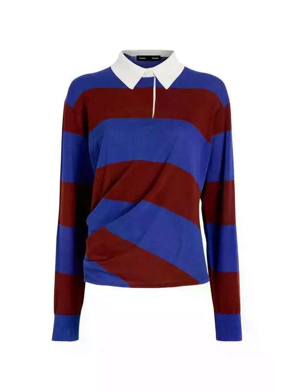 Proenza Schouler Corinna Striped Draped Polo Top - Blue