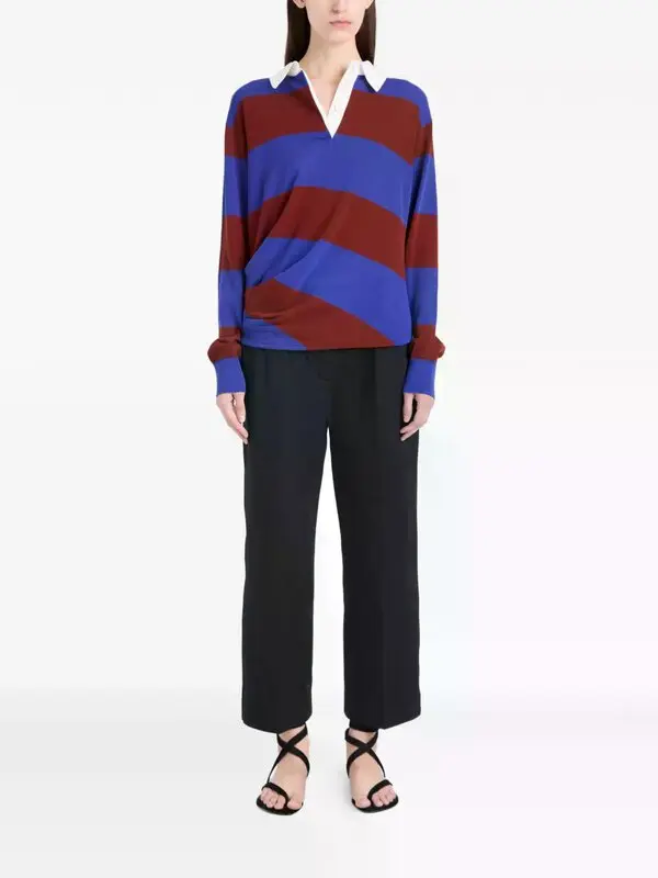 Proenza Schouler Corinna Striped Draped Polo Top - Blue