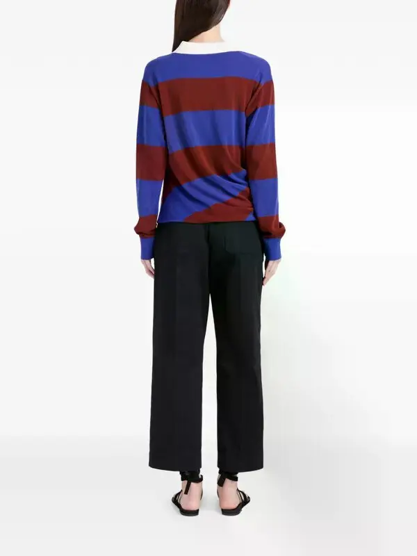 Proenza Schouler Corinna Striped Draped Polo Top - Blue