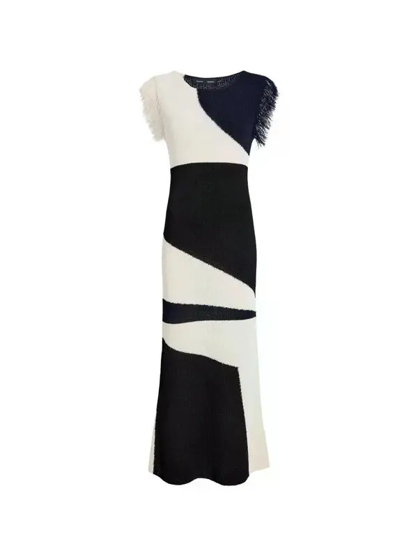 Proenza Schouler Saskia Maxi Dress With Textured Fringe Intarsia - Black