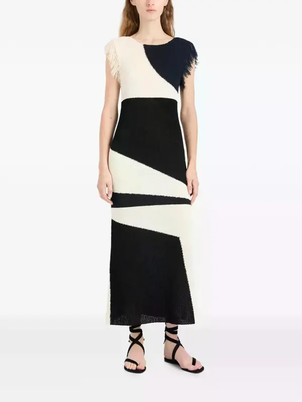Proenza Schouler Saskia Maxi Dress With Textured Fringe Intarsia - Black