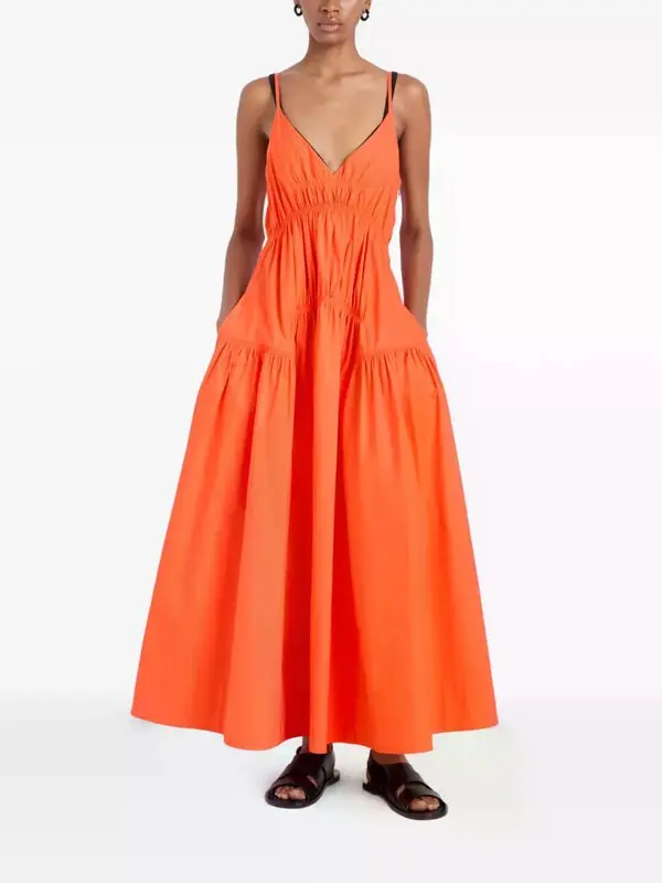 Proenza Schouler White Label Michelyn Gathered Poplin Maxi Dress - Orange