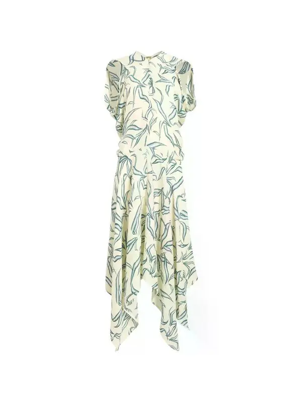 Proenza Schouler Pale Yellow Leaf-print Asymmetric Dress - Neutrals