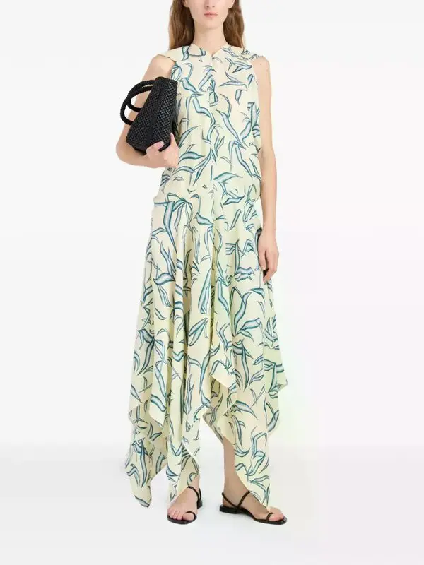 Proenza Schouler Pale Yellow Leaf-print Asymmetric Dress - Neutrals