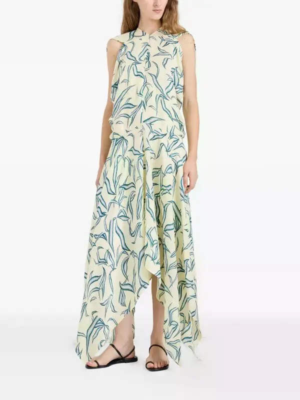 Proenza Schouler Pale Yellow Leaf-print Asymmetric Dress - Neutrals