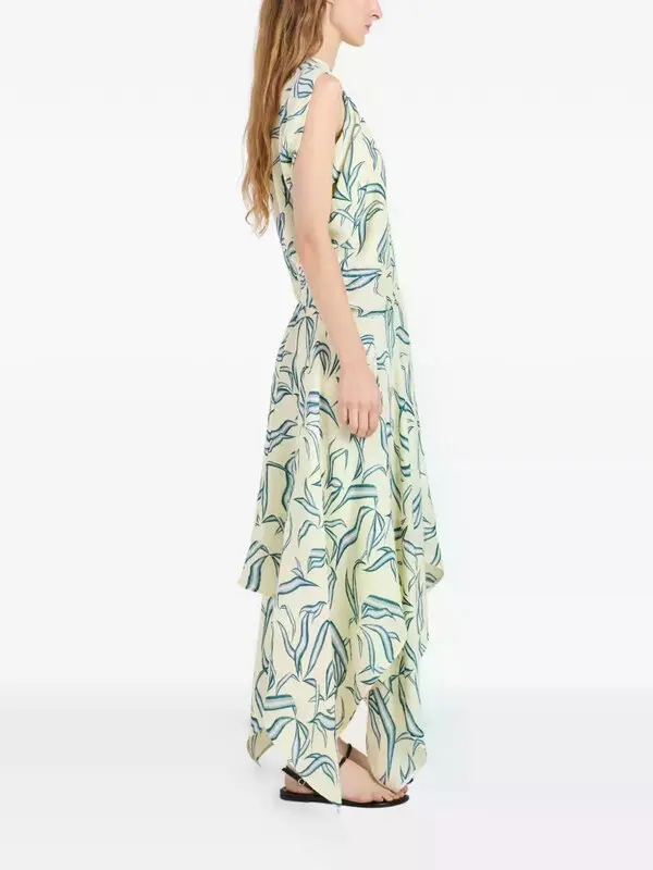 Proenza Schouler Pale Yellow Leaf-print Asymmetric Dress - Neutrals
