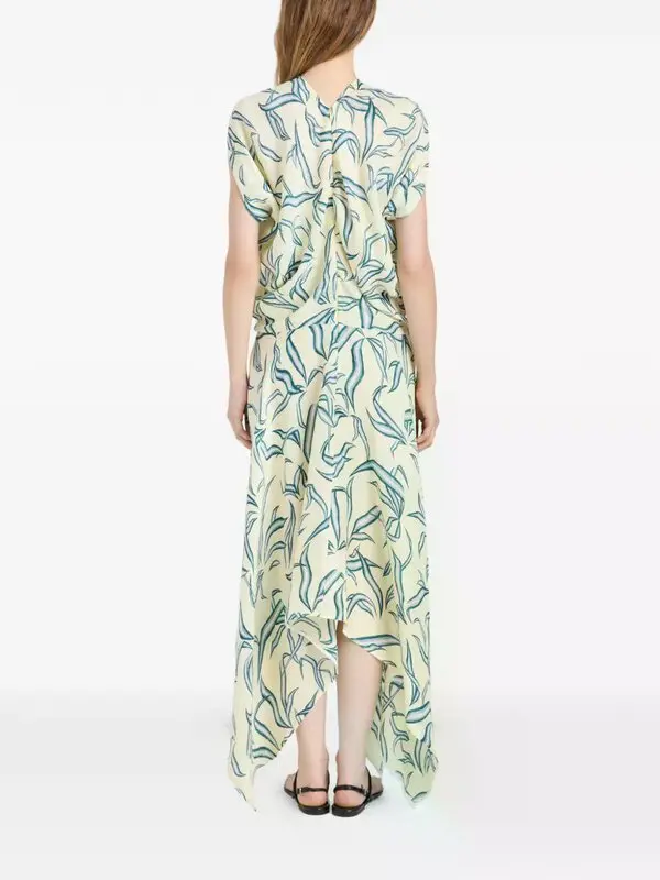 Proenza Schouler Pale Yellow Leaf-print Asymmetric Dress - Neutrals