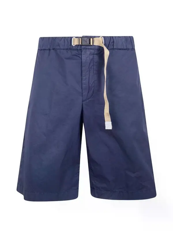 WHITE SAND Belted Cotton Knee Length Shorts - Blue